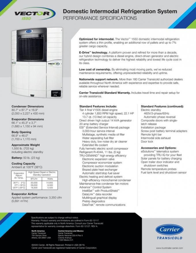 vector 1550 Carrier Carrier refrigeration unit refrigerator cooling system freezer equipment ...